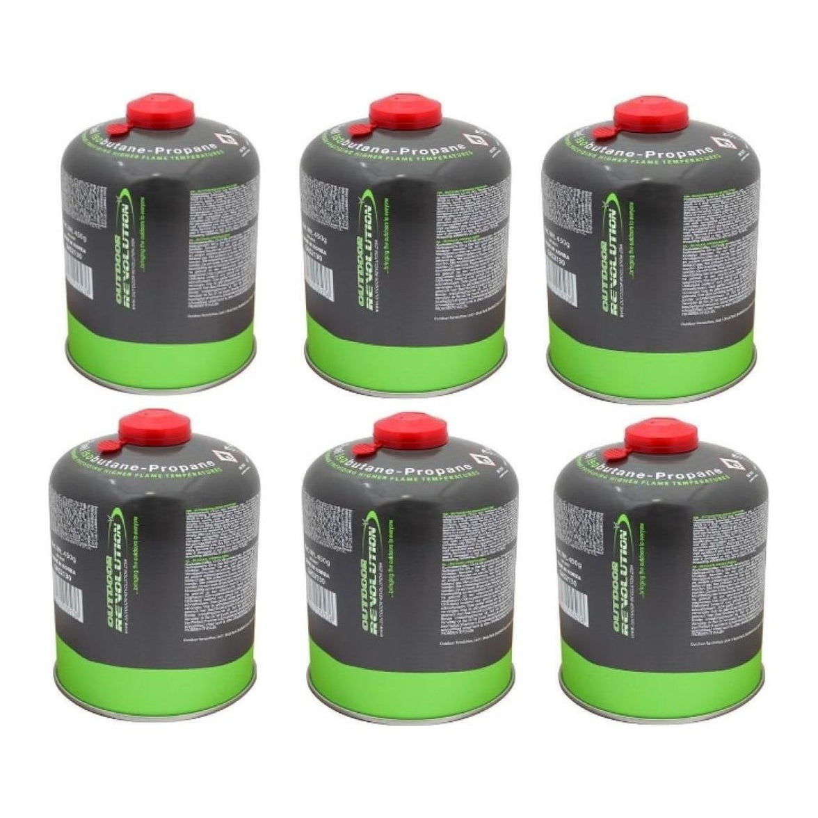 6x Outdoor Revolution Butane Propane Mix 450g Gas Cartridge Canister G ...