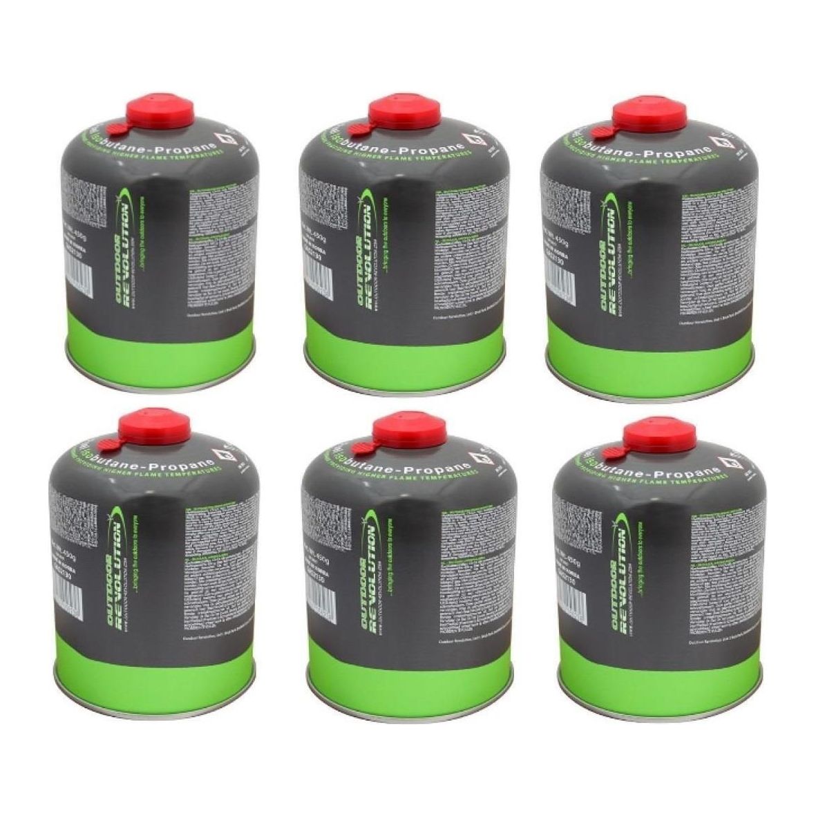 6x Outdoor Revolution Butane Propane Mix 450g Gas Cartridge Canister G ...