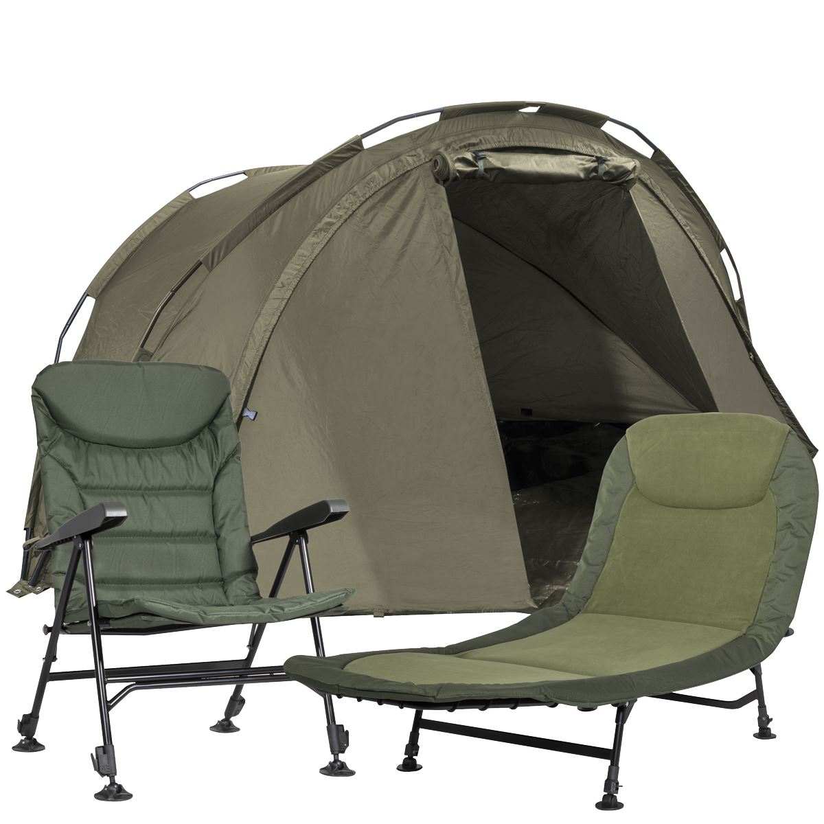 Dellonda Two-Person Bivvy Tent, Reclining Chair & Bedchair Set DL143 ...