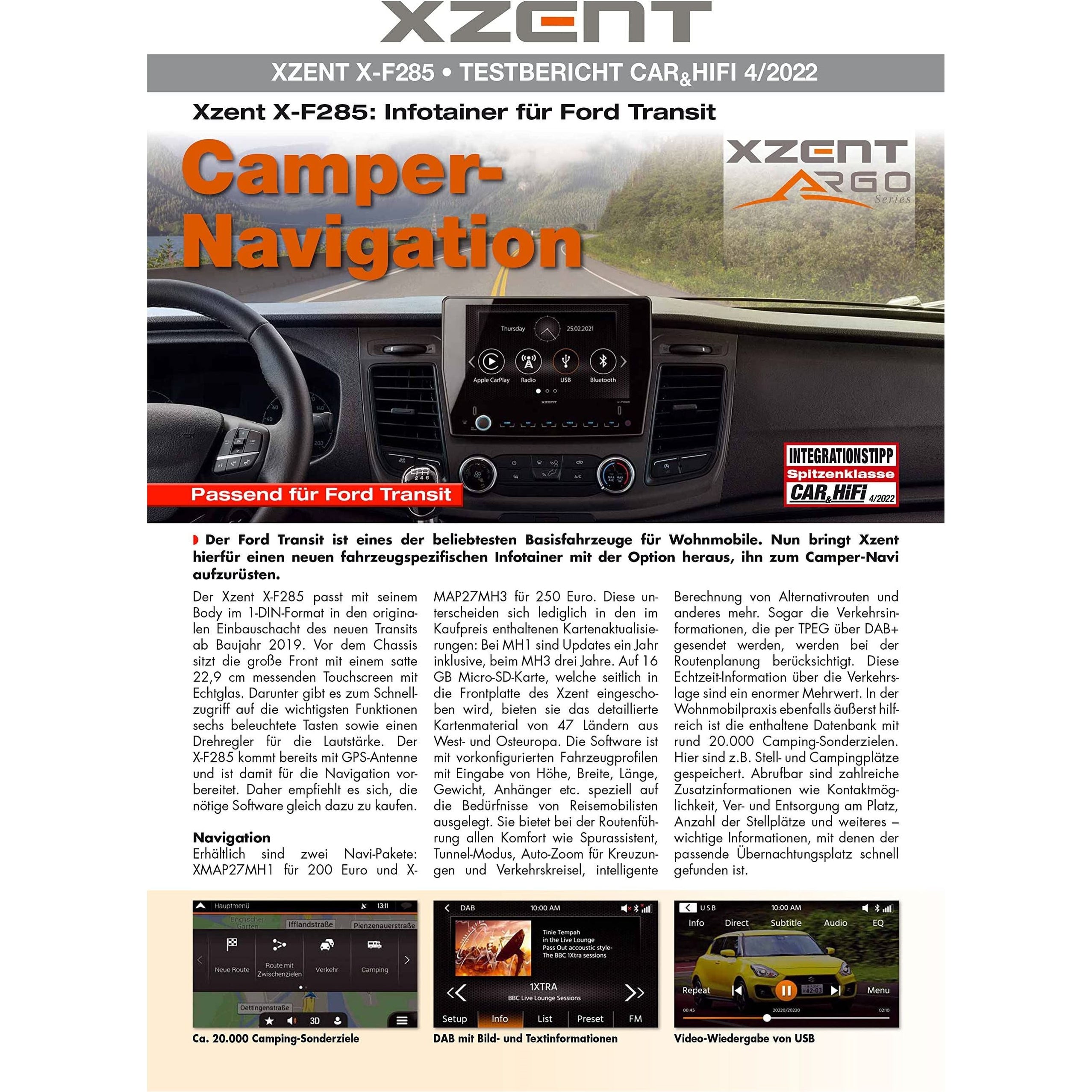 Xzent X-F285 Ford Transit Plus Apple Carplay X-F285 — UK Camping And ...