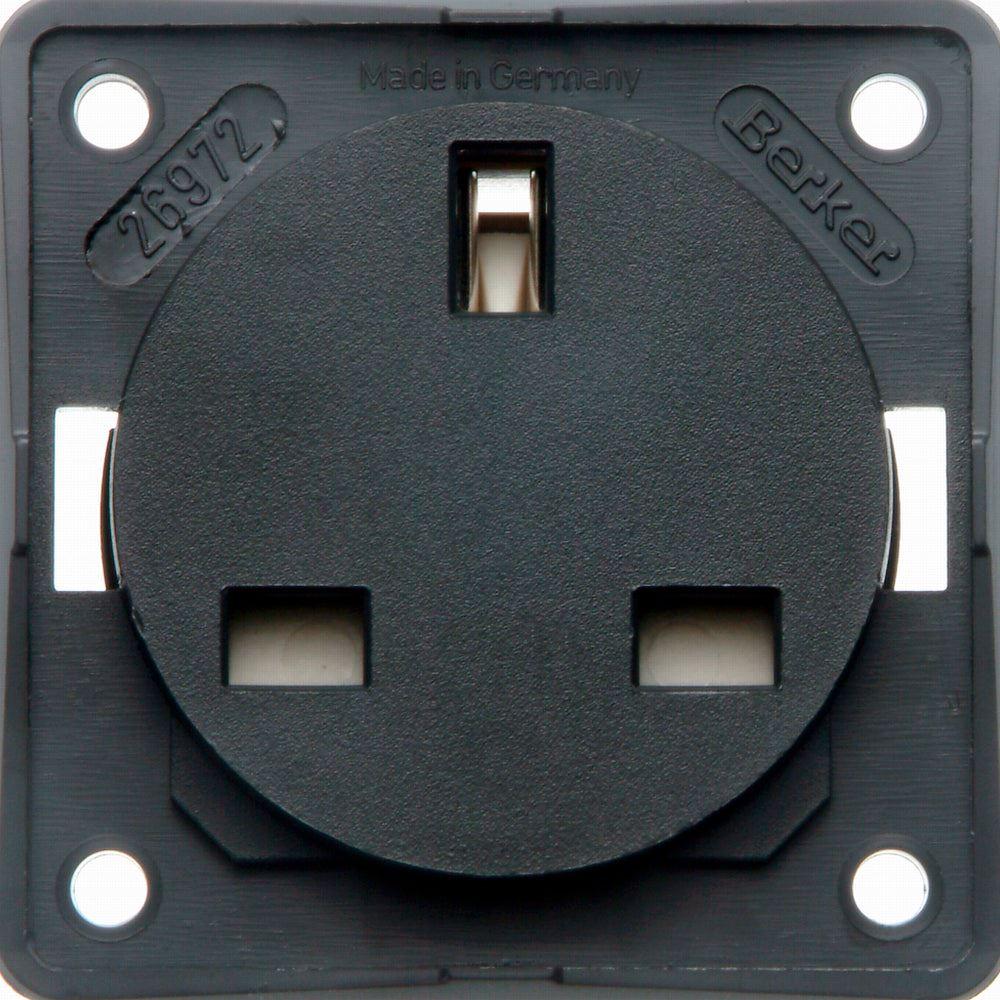 Berker 13A 250VAC 3-Pin Socket Outlet in Black Matt Finish — UK Camping ...