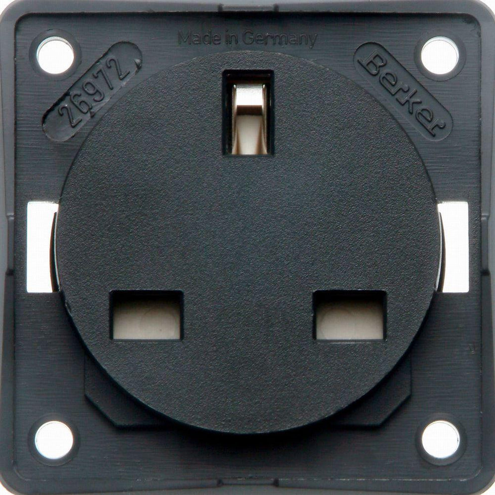 Berker 13A 250VAC 3-Pin Socket Outlet in Black Matt Finish — UK Camping ...