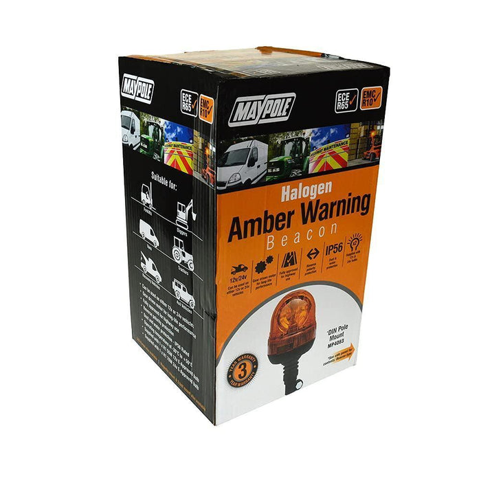 12V/24V Flexi DIN Spigot Pole Mount LED Amber/Orange Flashing Warning ...