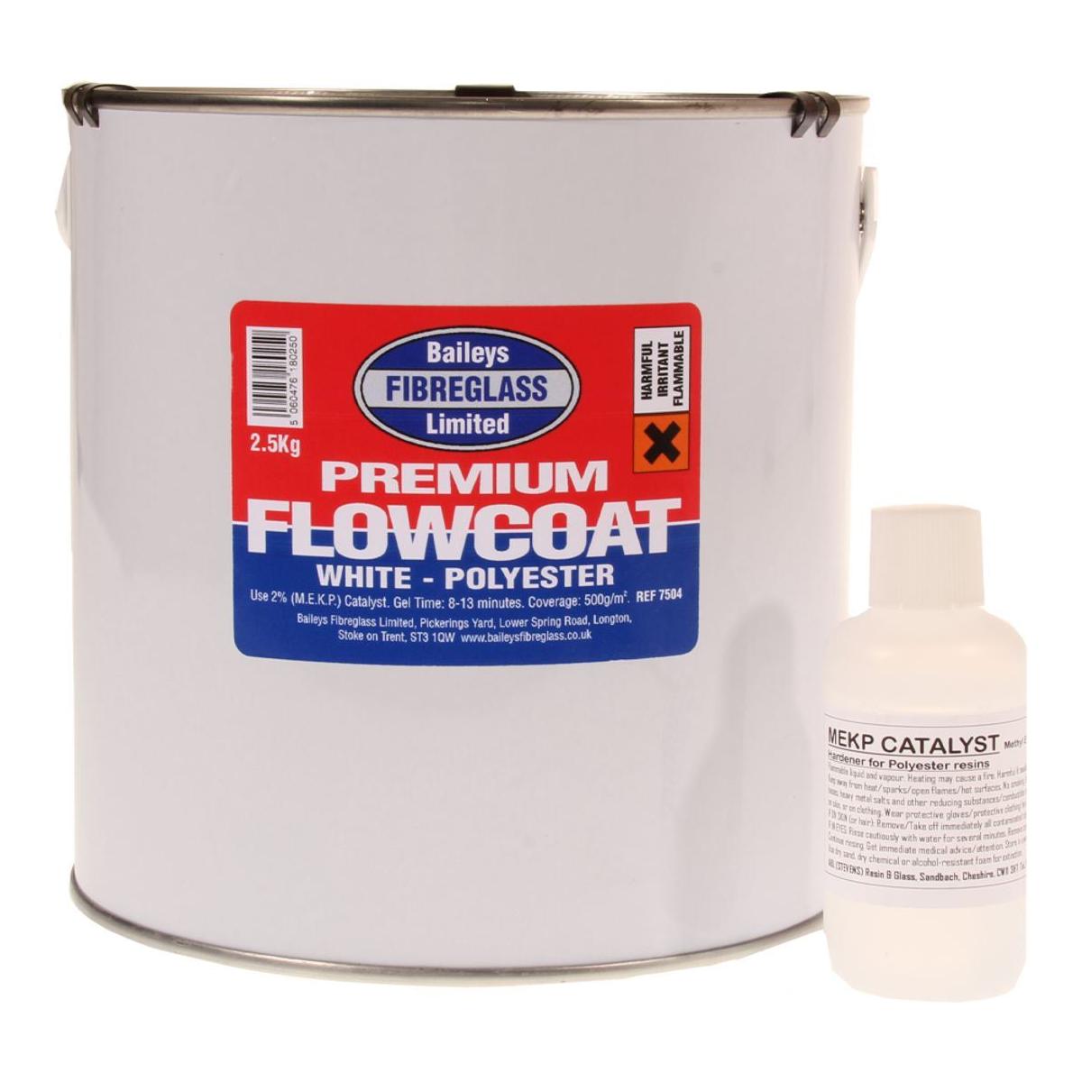 Baileys Fibreglass Flowcoat / Topcoat Brilliant White 2 5kg for Long L ...