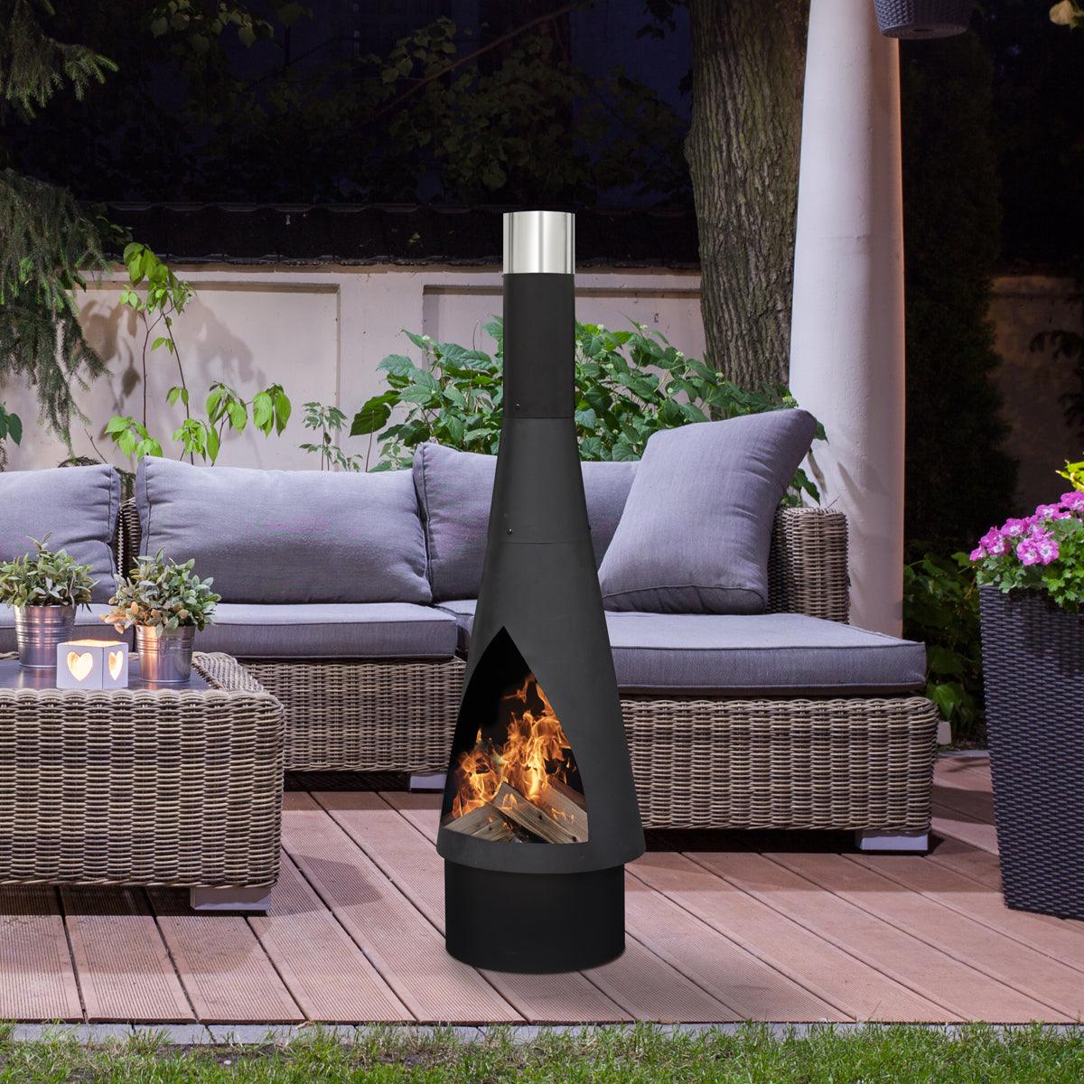 Dellonda Outdoor Chiminea Fireplace Fire Pit Heater Durable Black Stee ...