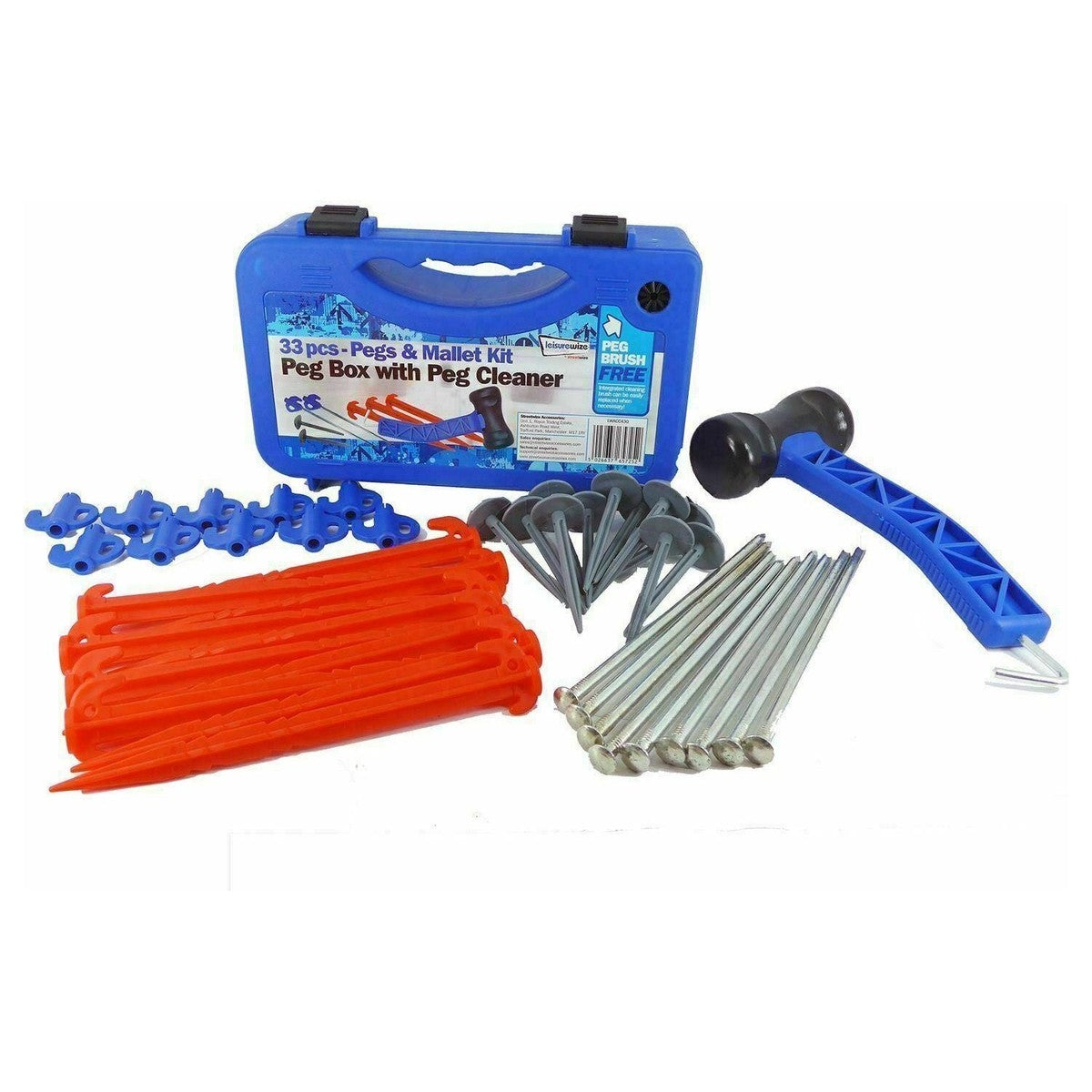 Heavy Duty Camping Awning Tent Travel Pegs+Mallet Set Peg Cleaner Stor ...