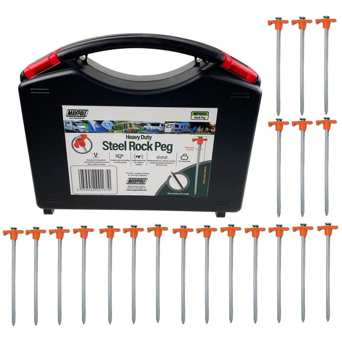 Maypole Heavy Duty Steel Rock Pegs x20 Camping Ground Pegs — UK Camping ...
