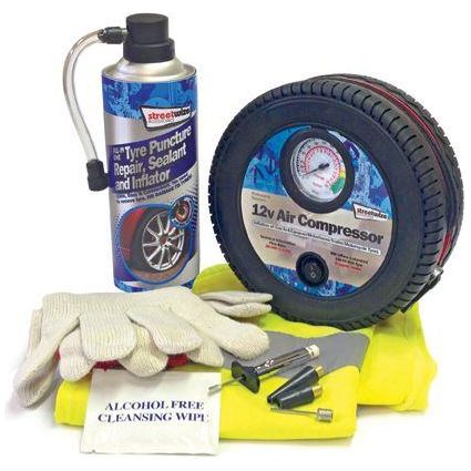 Streetwize Tyre Sealer Kit With 12V Air Compressor Roadside Repair Kit ...