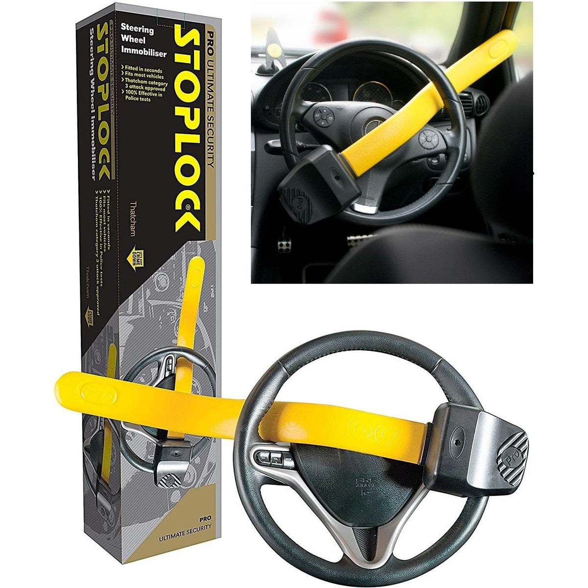 Stoplock Steering Wheel Immobiliser Lock Pro Maximum Security Clamp An ...